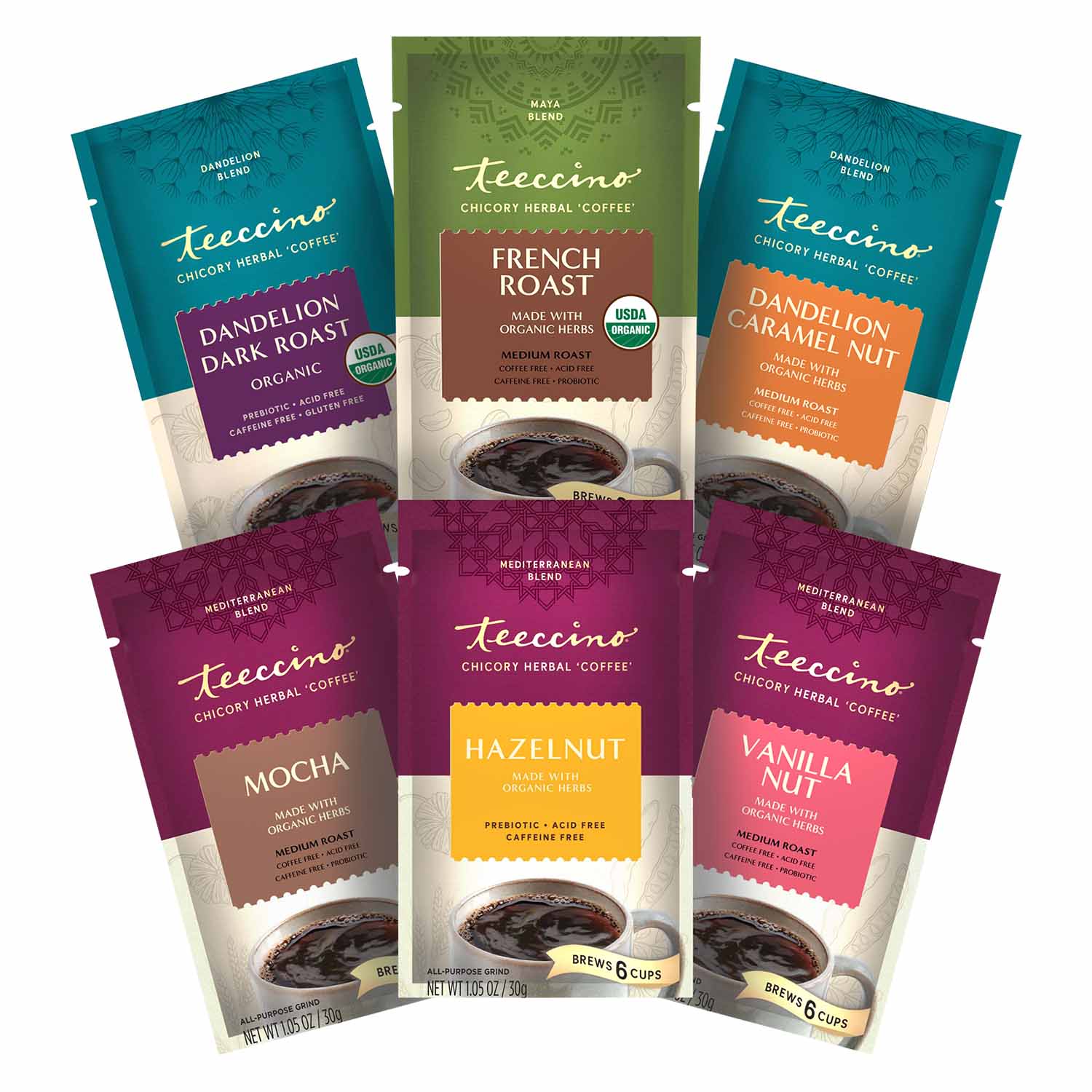 Teeccino Herbal Coffee and Herbal Tea Samplers